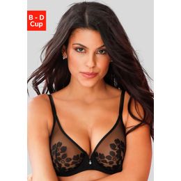 Bügel-BH, Damen, Gr. 85, Cup D, schwarz, Spitze, Obermaterial: 60% Polyamid, 30% Polyester, 10% Elasthan, LASCANA Belle Affaire, BHs Spitzenwäsche Bügel-BH Spitzen-BH, aus transparenter Stickerei Spitze, sexy Dessous, Reizwäsche
