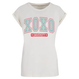 F4NT4STIC T-Shirt 'Xoxo University Valentinstag' Damen Gr&ouml;&szlig;e S sand / t&uuml;rkis / rot / wei&szlig;