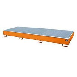 Bauer Regalwanne RW-GR 3600-3 PE, mit Gitterrost und PE-Einsatz, B 3262 x T 1312 x H 383 mm, bis 1000 l, Stahl lackiert, gelborange