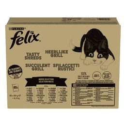 FELIX Tasty Shreds in Sauce Gemischte Vielfalt Katzen-Nassfutter ohne künstliche Aroma- und Farbstoffe 80x80g