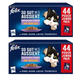 FELIX So gut wie es aussieht in Gelee Gemischte Vielfalt Katzen-Nassfutter Alleinfuttermittel 88x85g