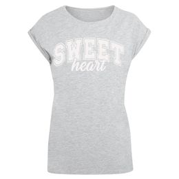 F4NT4STIC T-Shirt 'Sweet Heart Uni Valentinstag' Damen Gr&ouml;&szlig;e 5XL graumeliert / wei&szlig;