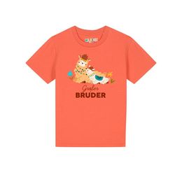 watabout.kids T-Shirt 'Lama Gro&szlig;er Bruder' Jungen Gr&ouml;&szlig;e 134/146 creme / jade / koralle / hellorange