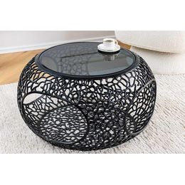 Riess Ambiente Runder Couchtisch SPIN 75cm schwarz Schwarzglas Metall mit Stauraum handmade Riess-Ambiente Sofatisch Wohnzimmertisch Industrie & Loft Modern