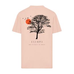 F4NT4STIC T-Shirt 'Escape Discover the World Tree Birds' Herren Gr&ouml;&szlig;e S orange / altrosa / schwarz
