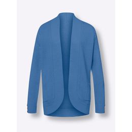 WITT Damen Strickjacke mit breiter Rippe, mittelblau, Gr&ouml;&szlig;e 38