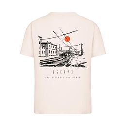 F4NT4STIC T-Shirt 'Escape Discover the World Town Train Station' Damen Gr&ouml;&szlig;e XS orange / altrosa / schwarz
