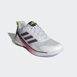 Hallenschuh adidas Performance "NOVAFLIGHT 2 INDOOR", Gr. 44, weiß (cloud weiß, aurora metallic, aurora plum), Textil, Sportlich, Schuhe, besonders geeignet für Handball und Volleyball