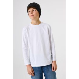 Langarmshirt Garcia, Jungen, Gr. 140/146, wei&szlig;, Jersey, Obermaterial: 95% Baumwolle, 5% Elasthan, unifarben, regular fit normal, Rundhals, gerader Abschluss, Shirts Langarmshirt, for BOYS