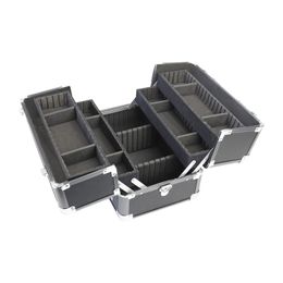 HMF 14901-02 Alu Transportkoffer mit individuellen Trennw&auml;nden, Werkzeugkoffer leer, 33 x 22,5 x 24 cm, Schwarz