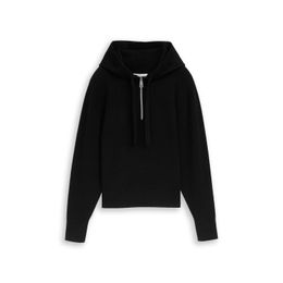 Tom Tailor Denim Damen Hoodie Strickpullover mit Rei&szlig;verschluss, schwarz, Uni, Gr. L