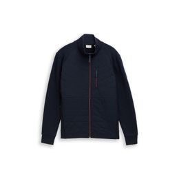 Tom Tailor Herren Hybrid Sweatjacke mit Steppung, blau, Uni, Gr. XXL