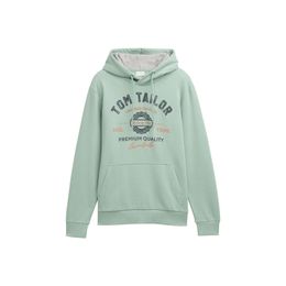 Tom Tailor Herren Hoodie Sweatshirt mit Logo-Print, gr&uuml;n, Logo Print, Gr. L