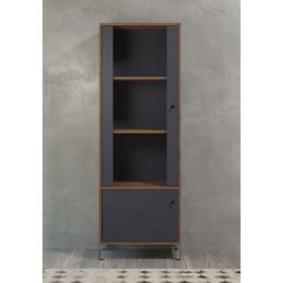 Vitrine Places of Style "Molveno", schwarz (eiche kraft gold melamin, graphite tiefzieh), B:63cm H:172cm T:40cm, FSC-zertifizierter Holzwerkstoff, Schränke, Standvitrine mit 2 Türen - (B/T/H) 63/40/172 cm