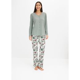 bonprix Pyjama mit Knopfleiste, grau, Viskose