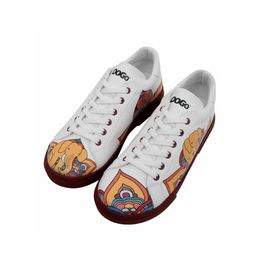 Sneaker DOGO "Ace Low-Top Sneaker The Wise Owl Black Damen Sneaker, Ace", Damen, Gr. 36, Normalschaft, orange (wei&szlig;, orange), Lederimitat, Schuhe Sneaker, Handgefertigt