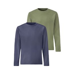 Langarmshirt John Devin "mit Slub-Garn Struktur", Herren, Gr. L (52/54), grün (khaki, blau), Slub, Obermaterial: 100% Baumwolle, unifarben, bequem lang, Rundhals, abgesteppte Kante, Shirts, Longsleeve aus leichter, strukturierter Baumwollqualität
