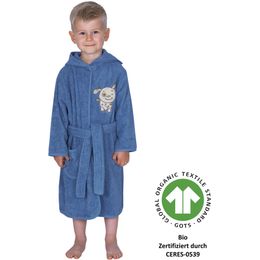 W&ouml;rner Kinderbademantel W&Ouml;RNER "Hund" Gr. 74, blau (rauchblau), L:55cm, Baumwoll-Webfrottier, Hausm&auml;ntel, mit Stickerei, mit Taschen, maschinenwaschbar, trocknergeeignet