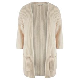 Peter Hahn - Strickjacke mit 3/4-Arm aus Schurwolle und Kaschmi, beige, Gr. 38/40 - Schurwolle