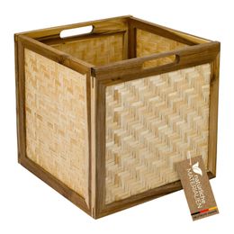 HMF Aufbewahrungskorb passend für Kallax Regale, Korb aus Rattan mit Wiener Geflecht und Akazienholz, Muster 1, 32 x 34 x 32 cm