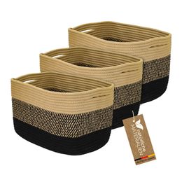 HMF Aufbewahrungskorb mit versteckten Griffen, 3er Set, Korb aus Baumwolle, 37,5 x 25 x 22,5 cm, Schwarz-Honig