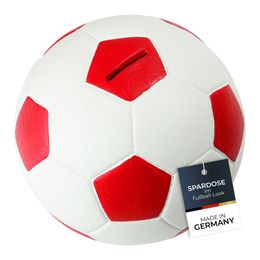 HMF 4790-03 Spardose Fu&szlig;ball Lederoptik 15 cm Durchmesser, Rot Wei&szlig;