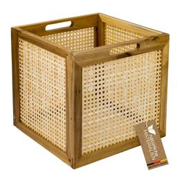 HMF Aufbewahrungskorb passend für Kallax Regale, Korb aus Rattan mit Wiener Geflecht und Akazienholz, Muster 3, 32 x 34 x 32 cm