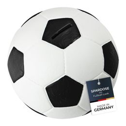 HMF 4790-01 Spardose Fu&szlig;ball Lederoptik 15 cm Durchmesser, Schwarz Wei&szlig;