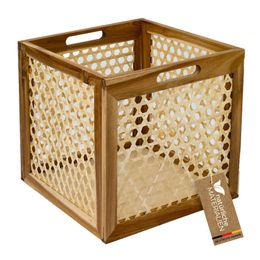 HMF Aufbewahrungskorb passend für Kallax Regale, Korb aus Rattan mit Wiener Geflecht und Akazienholz, Muster 2, 32 x 34 x 32 cm
