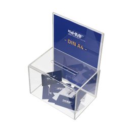 HMF 46916 Acryl Spendenbox mit Blatteinschub, 22 x 15 x 15 cm, DIN A4, Transparent
