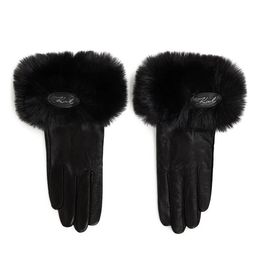 K by KARL LAGERFELD Karl Lagerfeld Handschuhe - K/SIGNATURE Handschuhe mit Kunstpelz - Gr. S - in Schwarz - f&uuml;r Damen