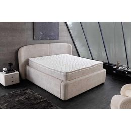 Riess Ambiente Modernes Boxbett ART DECO 180x200cm greige Bouclé mit Stauraum inkl. Matratze Riess-Ambiente