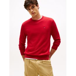 Rundhalspullover Tommy Hilfiger "ESSENTIAL COTTON CREW NECK", Damen, Gr. S, medium rot, Strick, Obermaterial: 100% Baumwolle, regular fit, Rundhals, Rippb&uuml;ndchen, Pullover Rundhalspullover, 100% Baumwolle Crewneck Regular Fit Premium Mode