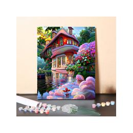 ARTNANAS DIY Malen nach Zahlen Set-"M&auml;rchenhaus" | Gr.: 30x40 mit Rahmen