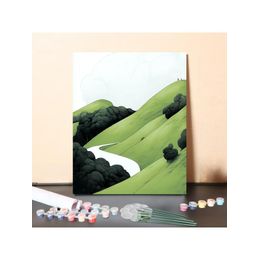 ARTNANAS DIY Malen nach Zahlen Set-"Gr&uuml;ne H&uuml;ge" | Gr.: 40x50cm mit Keilrahmen nicht ges