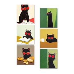 ARTNANAS Mini Malen nach Zahlen Set-"Coole Katze" | Gr.: 15x20-cm 4er Set ohne Rahmen
