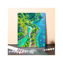 ARTNANAS DIY Malen nach Zahlen Set-"K&uuml;stenstra&szlig;e" | Gr.: 40x50cm mit Keilrahmen nicht ges