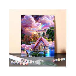 ARTNANAS DIY Malen nach Zahlen Set-"Wolkenhaus" | Gr.: 30x40cm mit Keilrahmen nicht ges