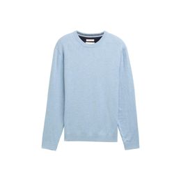 Tom Tailor Herren Basic Strickpullover aus Baumwolle, blau, Meliert, Gr. S