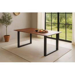 Esstisch 160x85 cm Akazie massiv kastaniefarben Schweizer Kante U-Gestell schwarz RITA