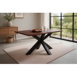 Esstisch 120x80 cm Akazie massiv kastaniefarben Schweizer Kante Spider-Gestell schwarz RITA