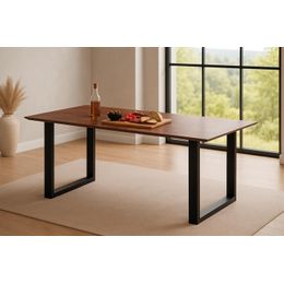 Esstisch 180x90 cm Akazie massiv kastaniefarben Schweizer Kante U-Gestell schwarz RITA