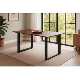 Esstisch 140x80 cm Akazie massiv kastaniefarben Schweizer Kante U-Gestell schwarz RITA