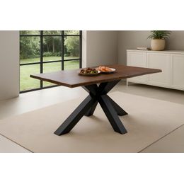 Esstisch Baumkante massiv Akazie kastaniefarben 140 x 80 cm Spider-Gestell schwarz ROXANA