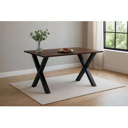 Esstisch 120x80 cm Akazie massiv kastaniefarben Schweizer Kante X-Gestell schwarz RITA