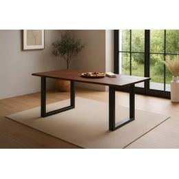 Esstisch Baumkante massiv Akazie kastaniefarben 160 x 85 cm U-Gestell schwarz ROXANA