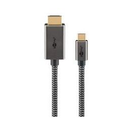 goobay USB Textil-Adapterkabel, USB-C Stecker > HDMI Stecker, 4K / 60Hz schwarz/silber, 2 Meter