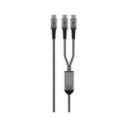 goobay USB 2.0 Kabel, USB-C Stecker > USB-C Stecker schwarz/grau, 1,5 Meter, Laden mit bis zu 60 Watt PD, Textilkabel mit Metallsteckern