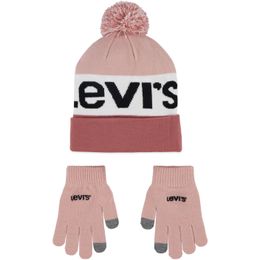 Bommelmütze LEVI'S KIDS, Jungen, Gr. - (128/158), rosa (rapture rose), Obermaterial: 95% Polyacryl, 4% Polyamid, 1% Elasthan, Mützen, und Handschuh im Set