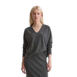 Marc O'Polo Strickpullover MARC O'POLO "aus weichem Schurwolle-Viskose-Mix", Damen, Gr. M, grau (night grau melange), Obermaterial: 50% Schurwolle, 33% Viskose, 17% Polyamid, unifarben, V-Ausschnitt, Pullover